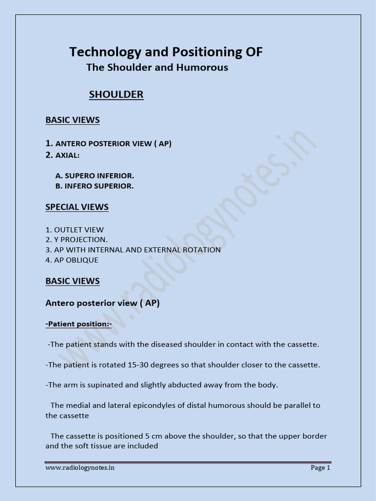 Shoulder X-Ray Positioning Guide | PDF | Anatomical Terms Of Motion ...