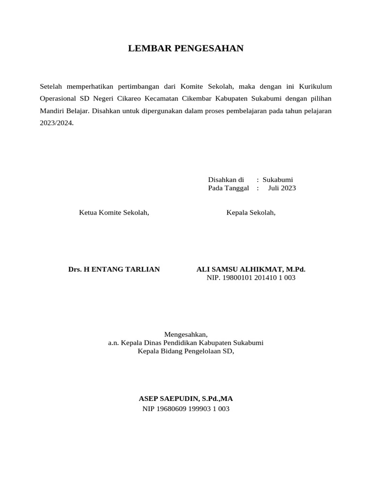 Lembar Pengesahan Kosp 2023 | PDF