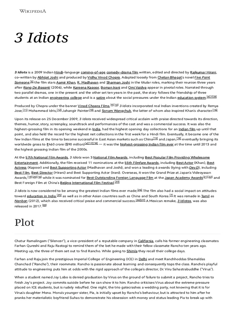3 Idiots - Wikipedia | PDF