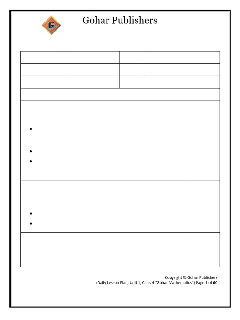 Math Class 4 Lesson Plans | PDF | Lesson Plan | Books