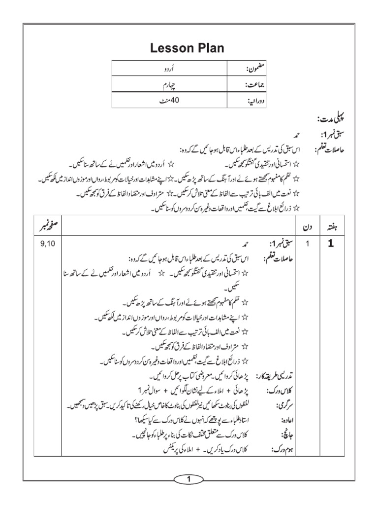 Lesson Plan Urdu-04 | PDF