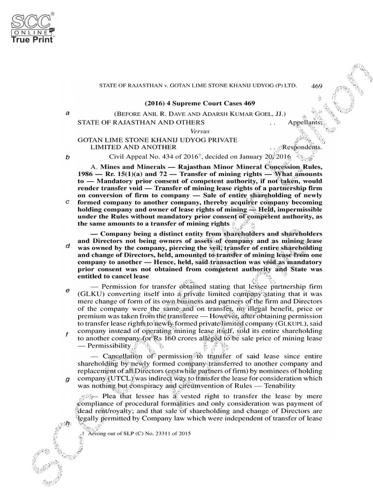 State of Rajasthan v. Gotan Lime Stone Khanij Udyog (P) LTD., (2016) 4 ...