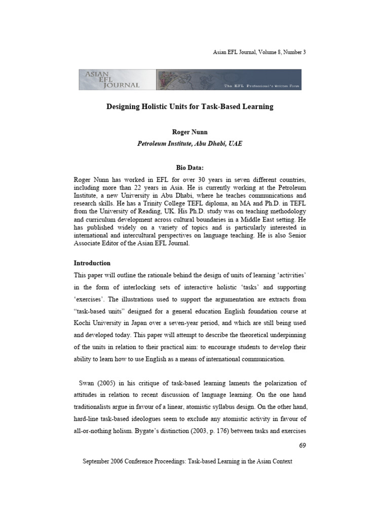Nunn (2006) - Designing Holistic Units for Task-Based Learning | PDF | Holism | Second Language ...