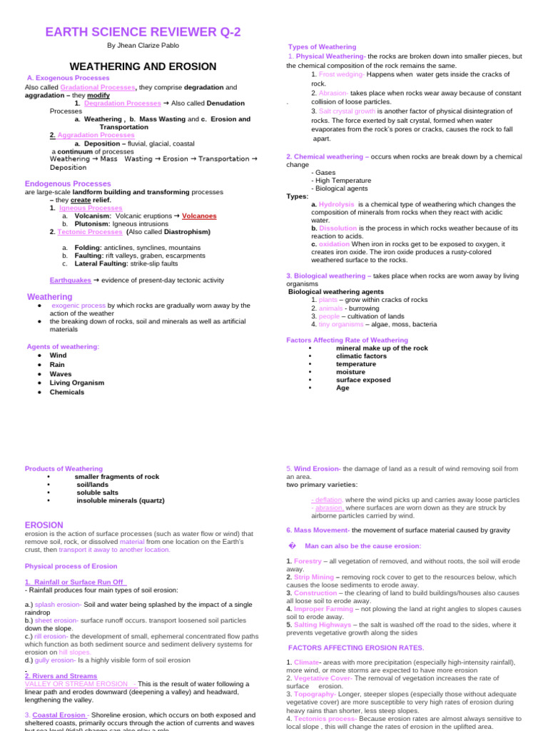 Earth Science Reviewer | PDF | Erosion | Volcano