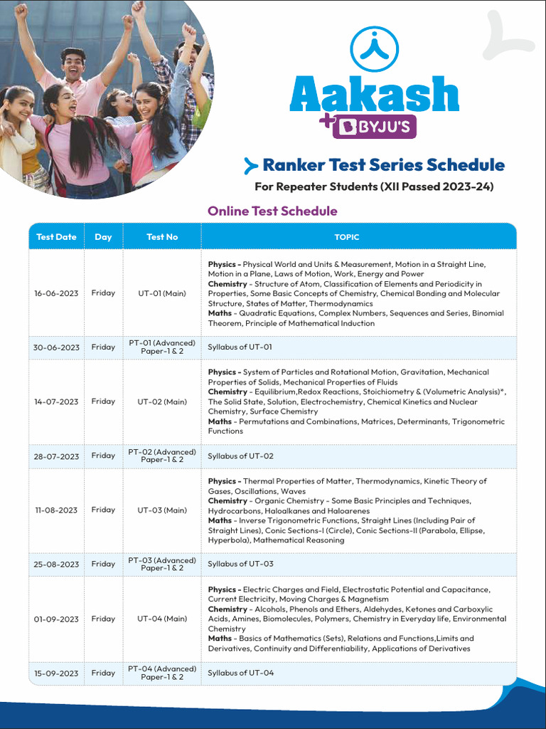 Aakash Ranker Test Series Schedule | PDF | Inductance | Inductor