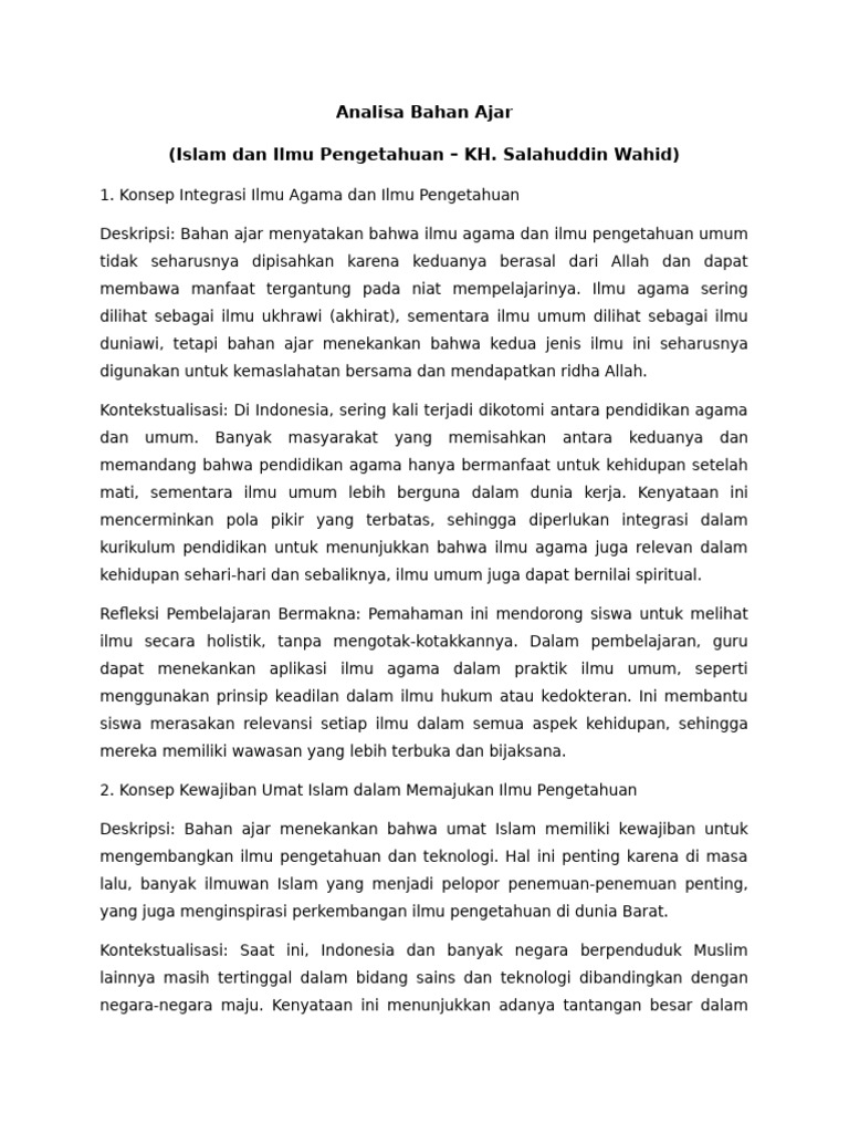 Analisa Bahan Ajar KH. Salahuddin Wahid | PDF