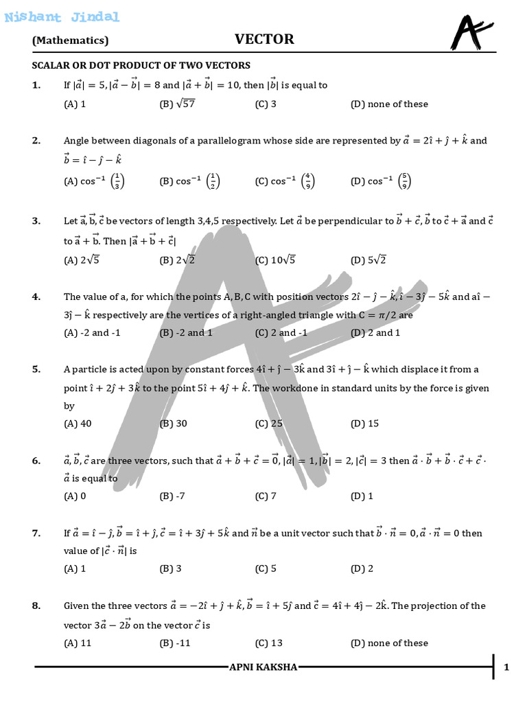 Sheet 01 Vector 3 D Nj247 Pdf Euclidean Vector Mathematical Physics 