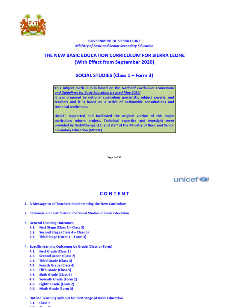 Sierra Leone Social Studies Curriculum Guide | PDF | Learning | Curriculum