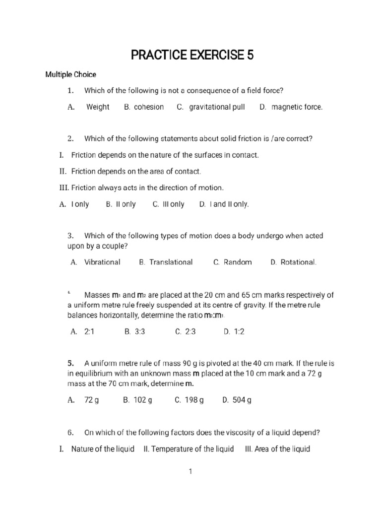 Practice Exercises On Forces | PDF