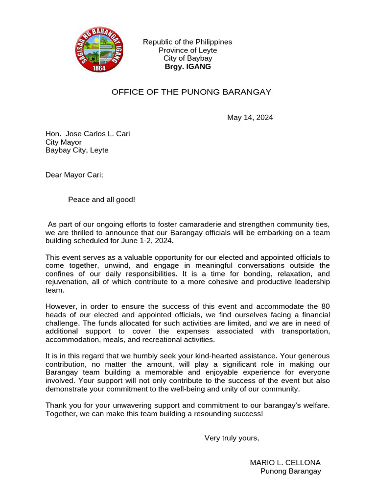 Barangay Team Building Fund Request | PDF