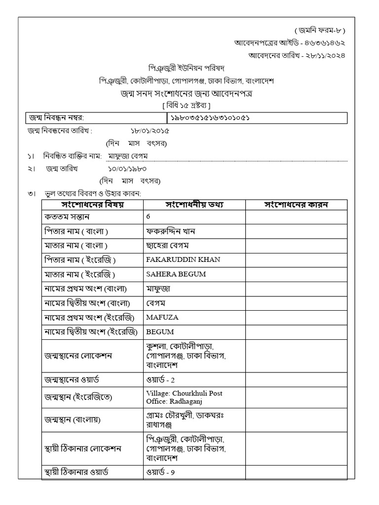 Correction Application Print Mafuza Begum | PDF