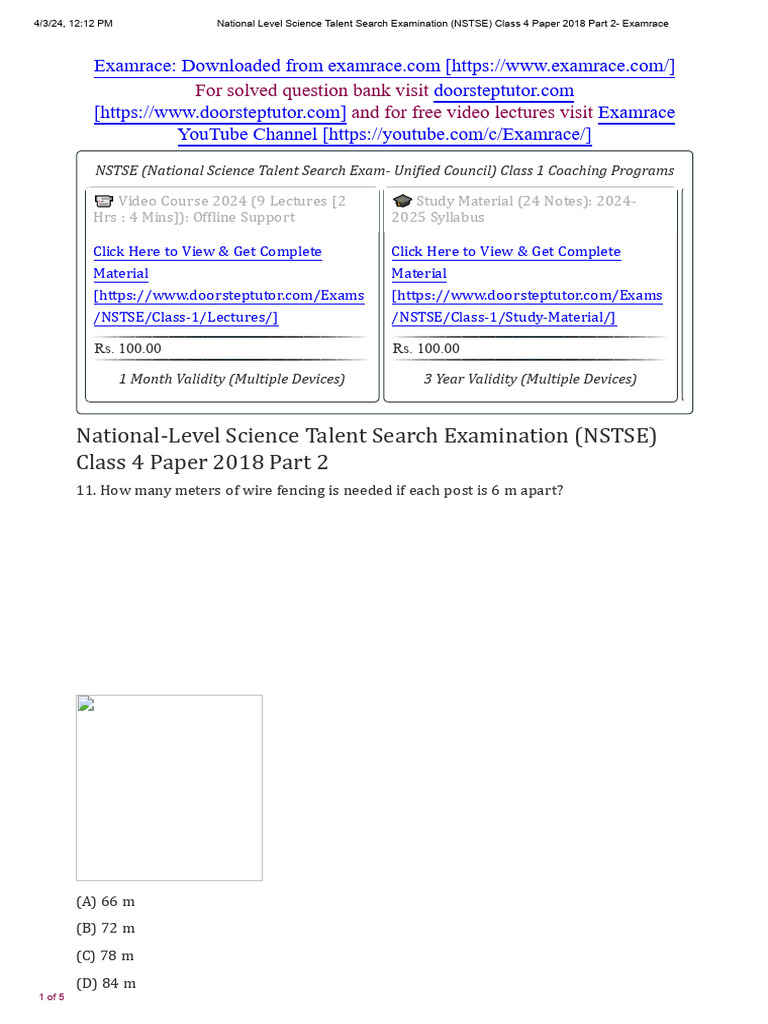 Nstse Class 4 Paper 2018 Part 2 Pdf
