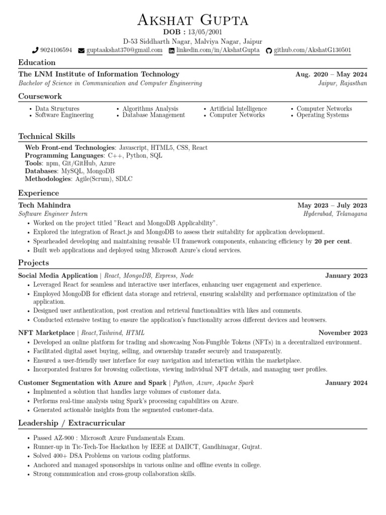 Akshat's Resume | PDF | Microsoft Azure | World Wide Web