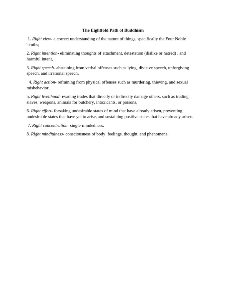 The Eightfold Path of Buddhism | PDF
