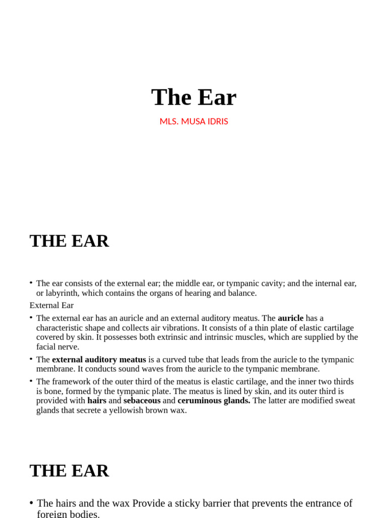 ANATOMY AND PHYSIOLOGY OF THE EAR | PDF | Ear | Auditory System