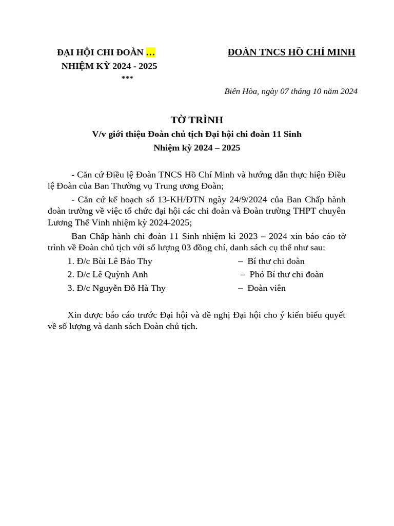 Đ I H I Chi Đoàn - Đoàn Tncs H Chí Minh | PDF