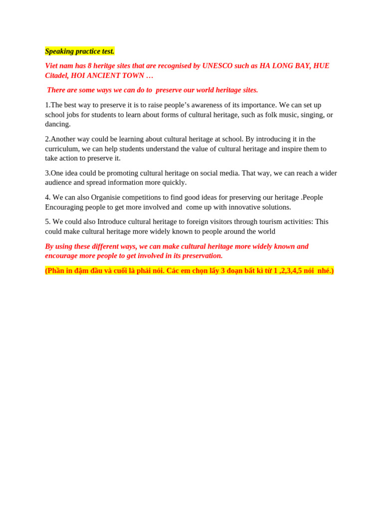 Speaking Unit 6 | PDF