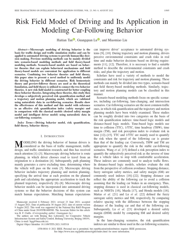 Risk Field Model of Driving and Its Application in Modeling Car ...