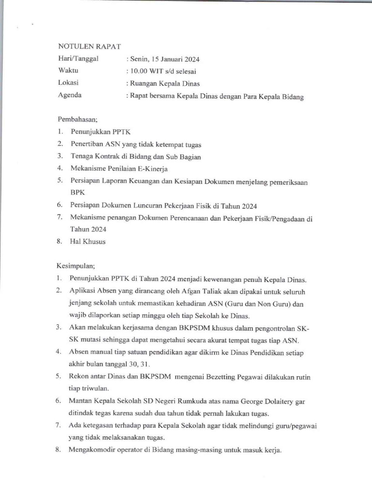 Notulen Rapat Bersama | PDF