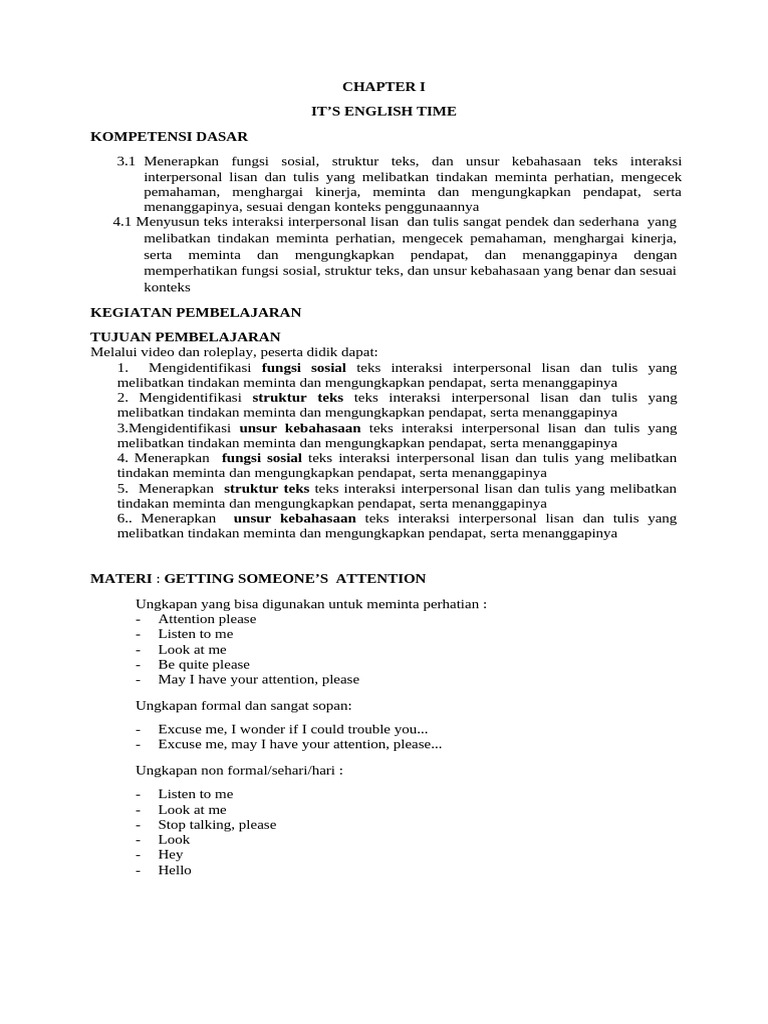 Materi Chapter 1 - It's English Time | PDF