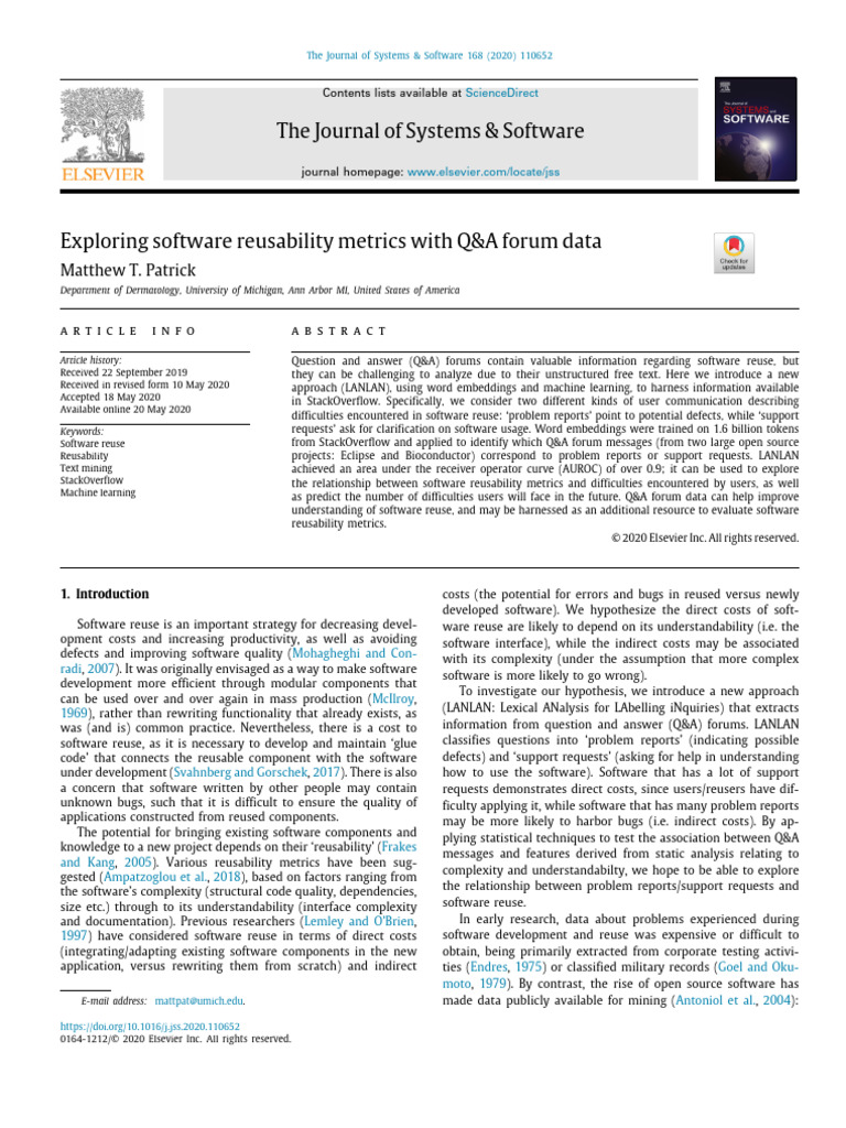 Exploring Software Reusability Metrics With Qanda Forum Data Pdf