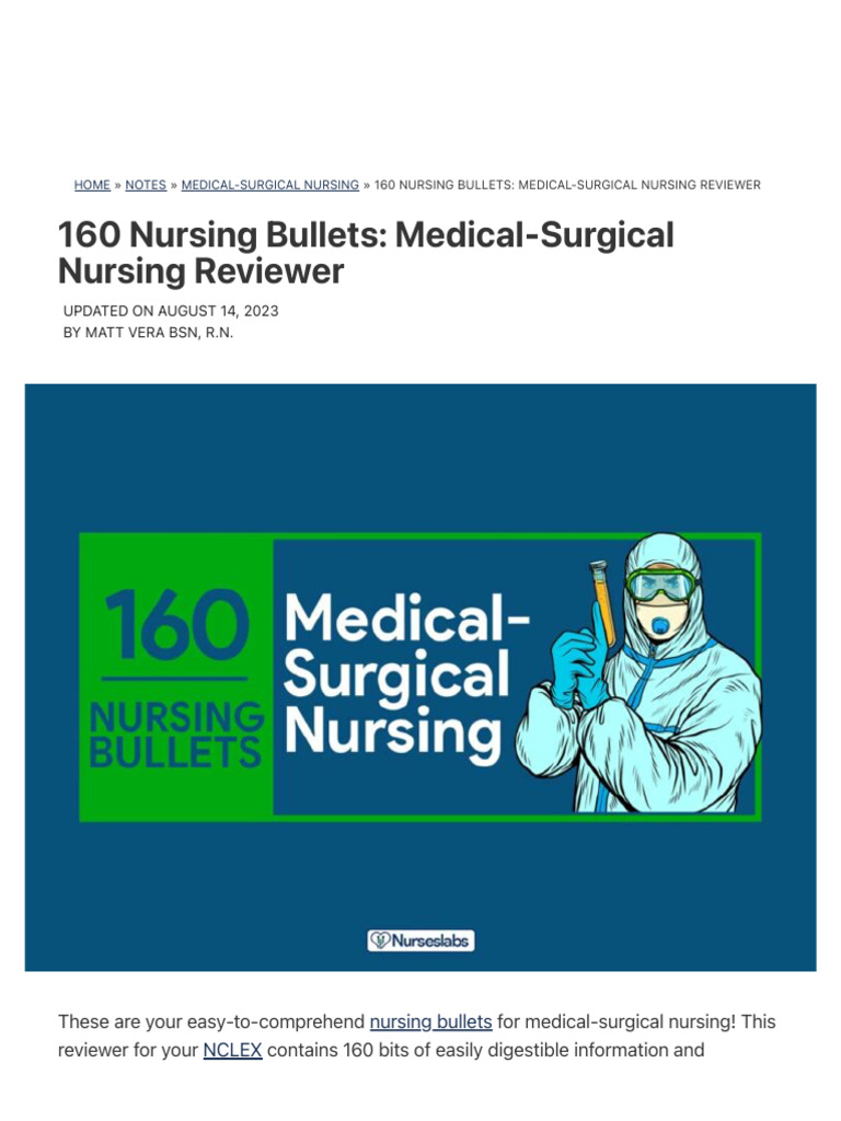 160 Medical-Surgical Nursing Bullets | PDF | Pain | Glaucoma