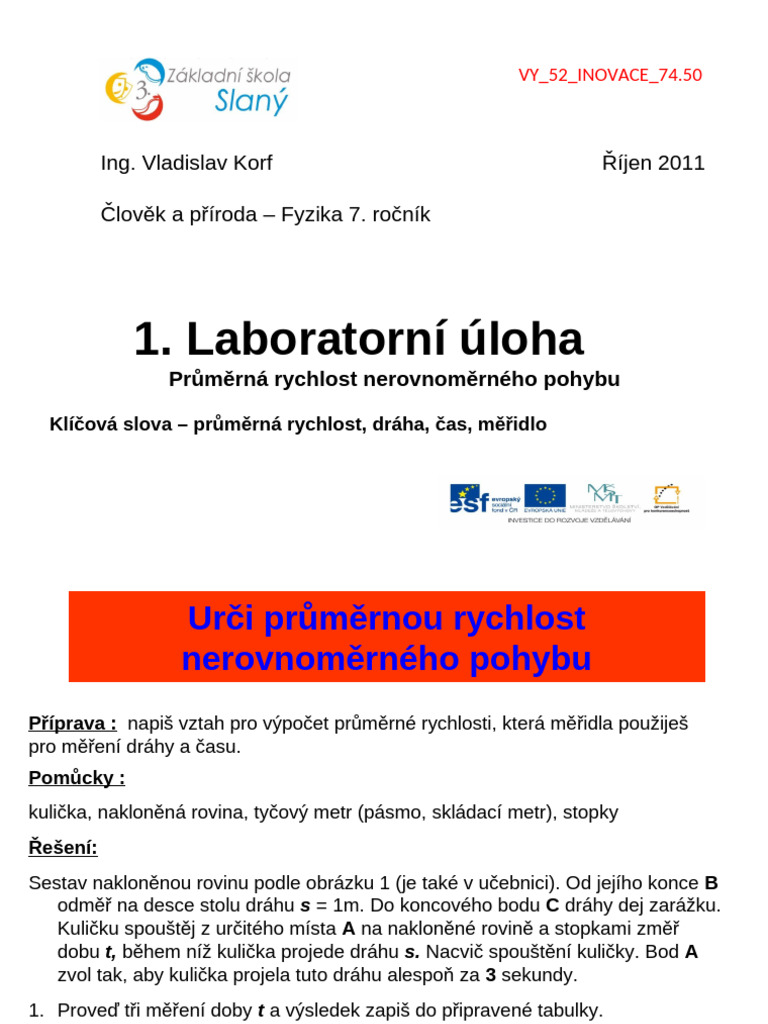 VY 52 INOVACE 74.50 FYZIKA - 1. Lab. Prace 7 | PDF