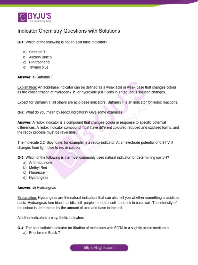 Indicator Chemistry Questions | PDF | Titration | Chemistry