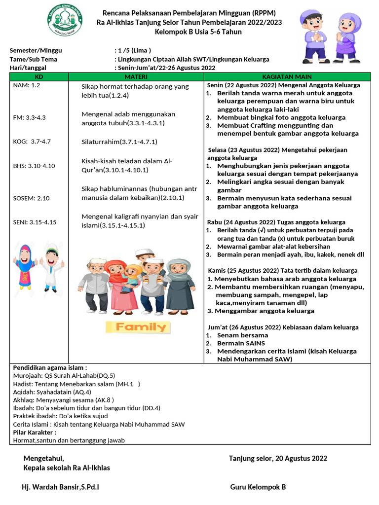 RPPM-RPPH MINGGU KE 5-LINGKUNGAN KELUARGA | PDF