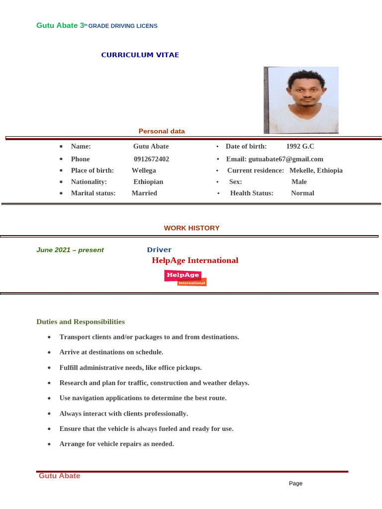 Gutu CV | PDF | Driver's License | Transport