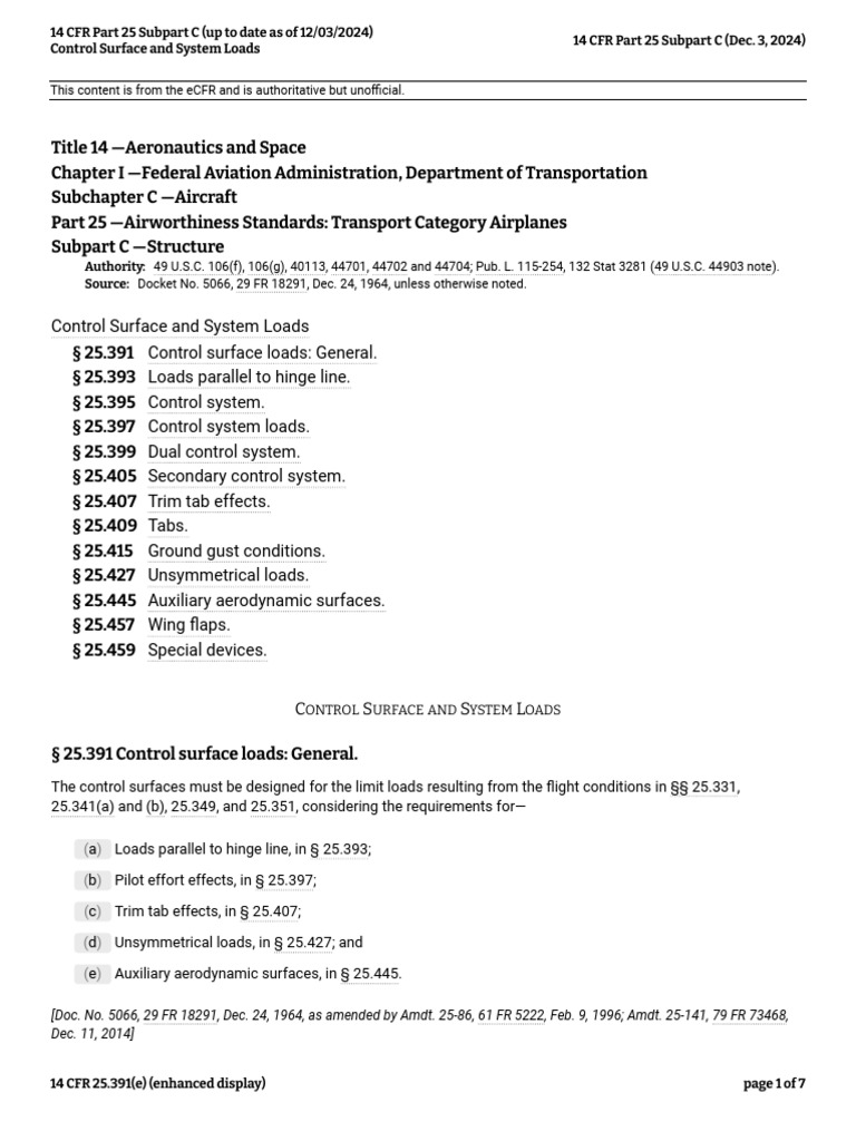 14 CFR Part 25 Subpart C (Up To Date As of 12-03-2024) | PDF | Flight ...