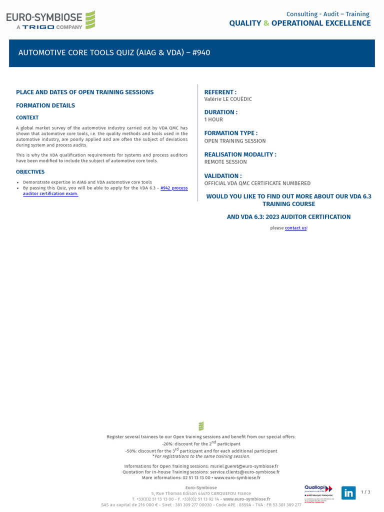 VDA 6.3 Automotive Core Tools Quiz | PDF