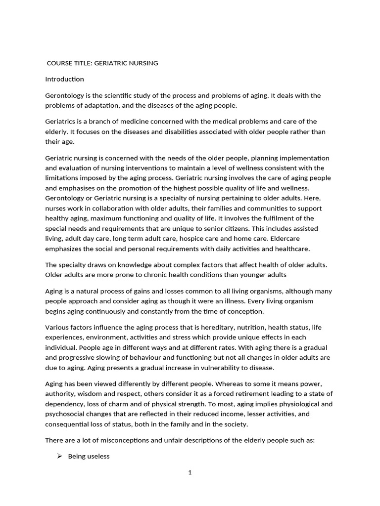 geriatric notes | PDF | Urinary Incontinence | Gerontological Nursing