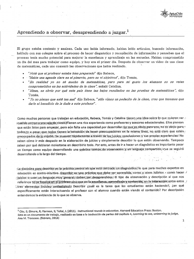 Aprendiendo a observar, desaprendiendo a juzgar | PDF