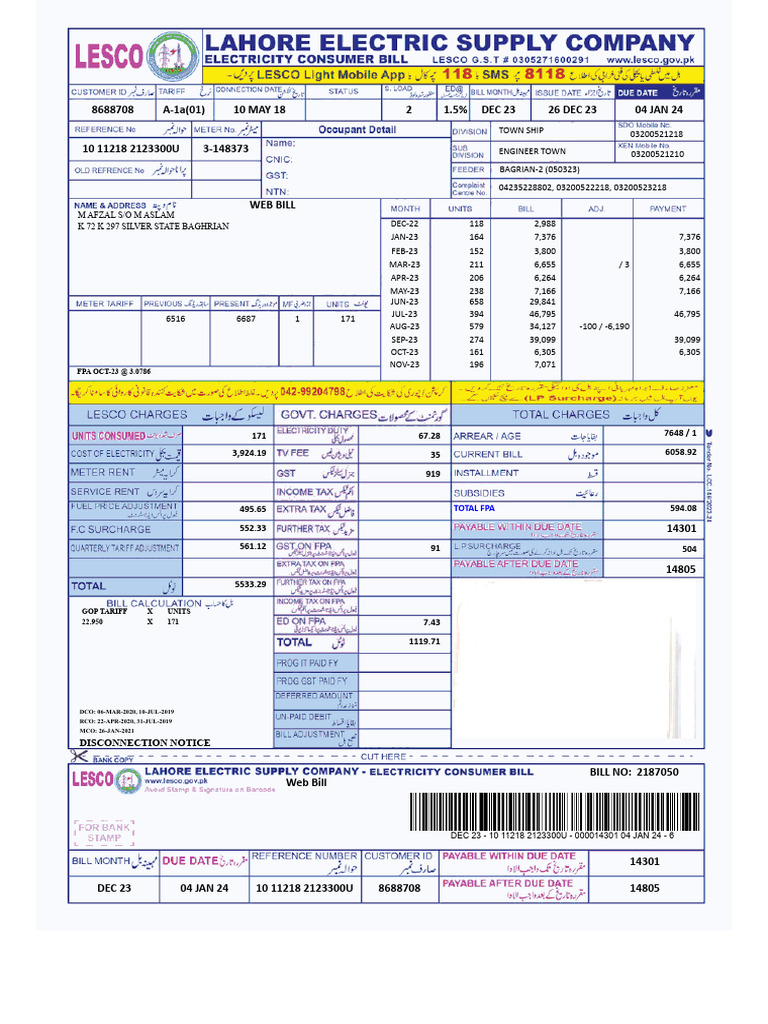 LESCO- Web Bill-DEC | PDF