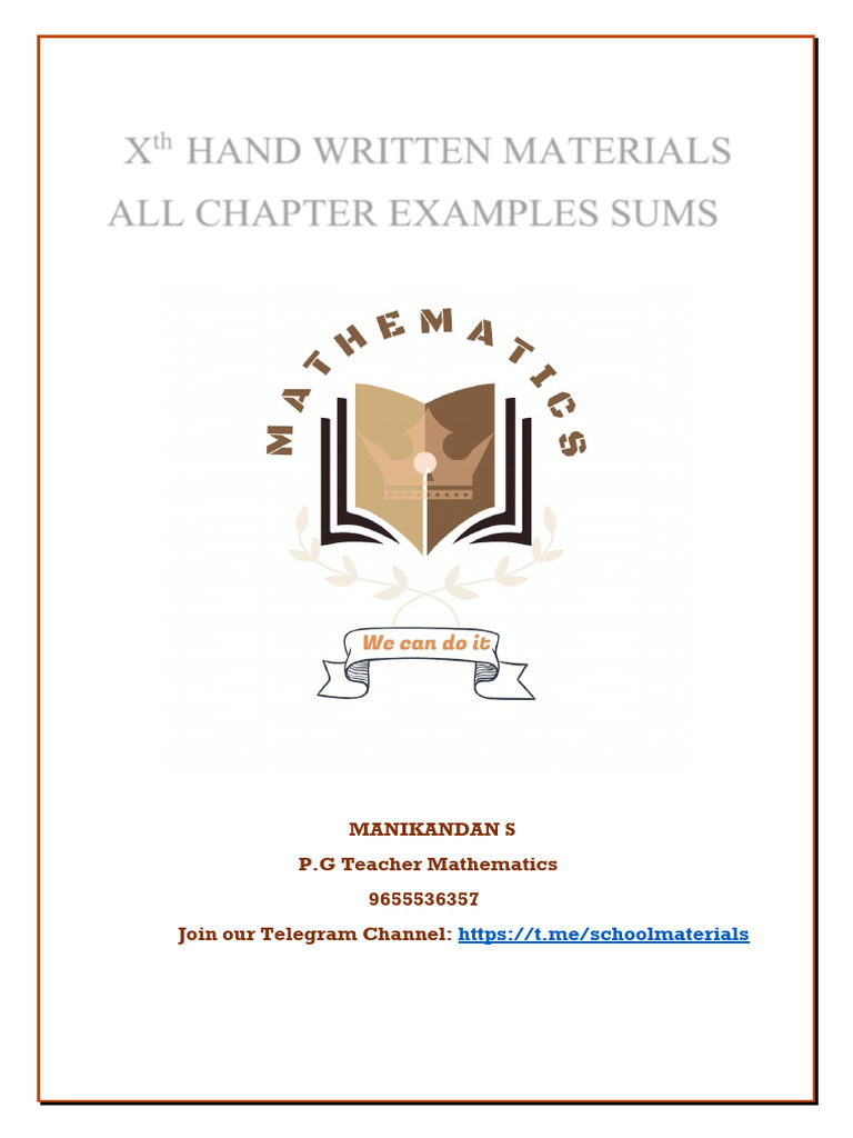 10th Maths Example Sums by Manikandan S | PDF