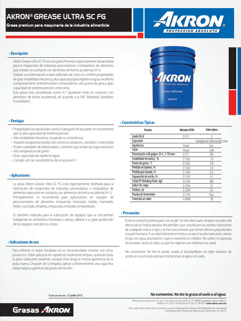 Akron Grease Ultra SC FG | PDF | Petróleo | Agua