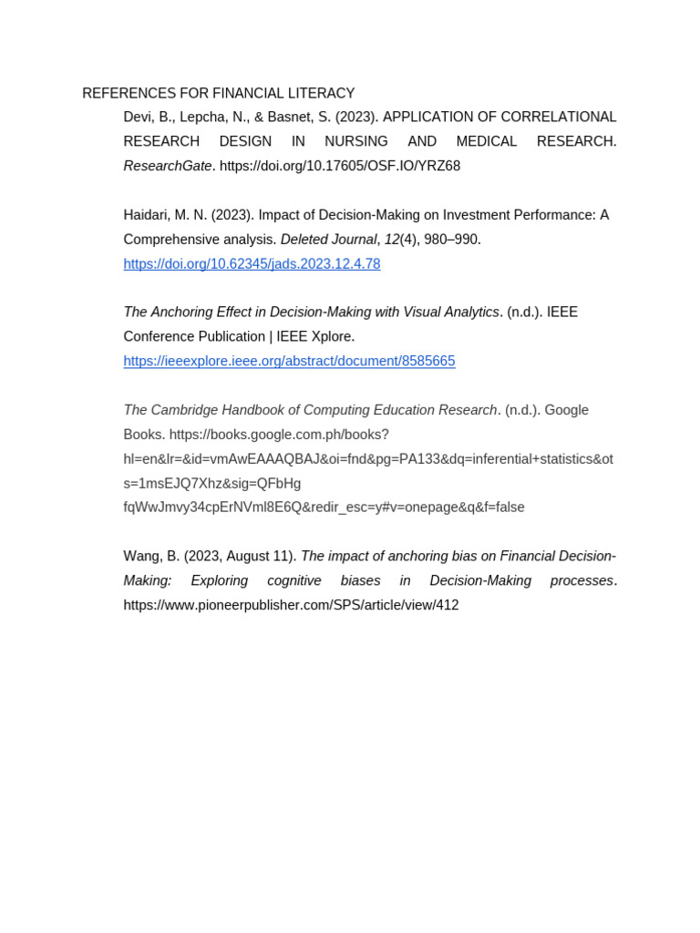 Financial Literacy Reference Guide | PDF