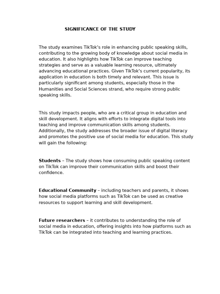 Significance of The Study | PDF