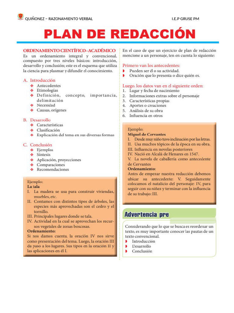 PLAN DE REDACCION-QUIÑONEZ-RAZ VERBAL | PDF