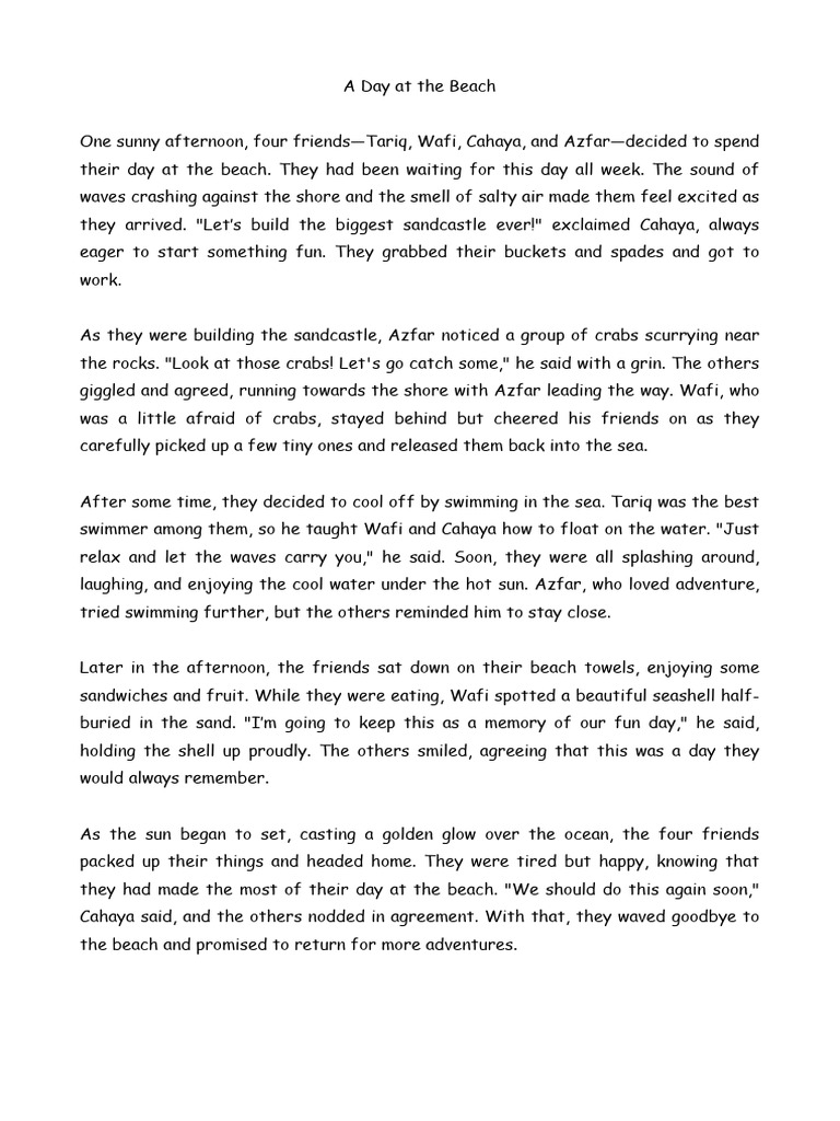 A Day at The Beach Worksheet | PDF