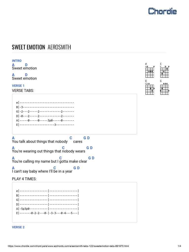 Sweet Emotion Aerosmith Chords | PDF | Recorded Music | Singles (Music)