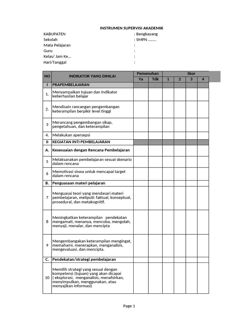 Format Supervisi Akademik Dan 8 Standar | PDF