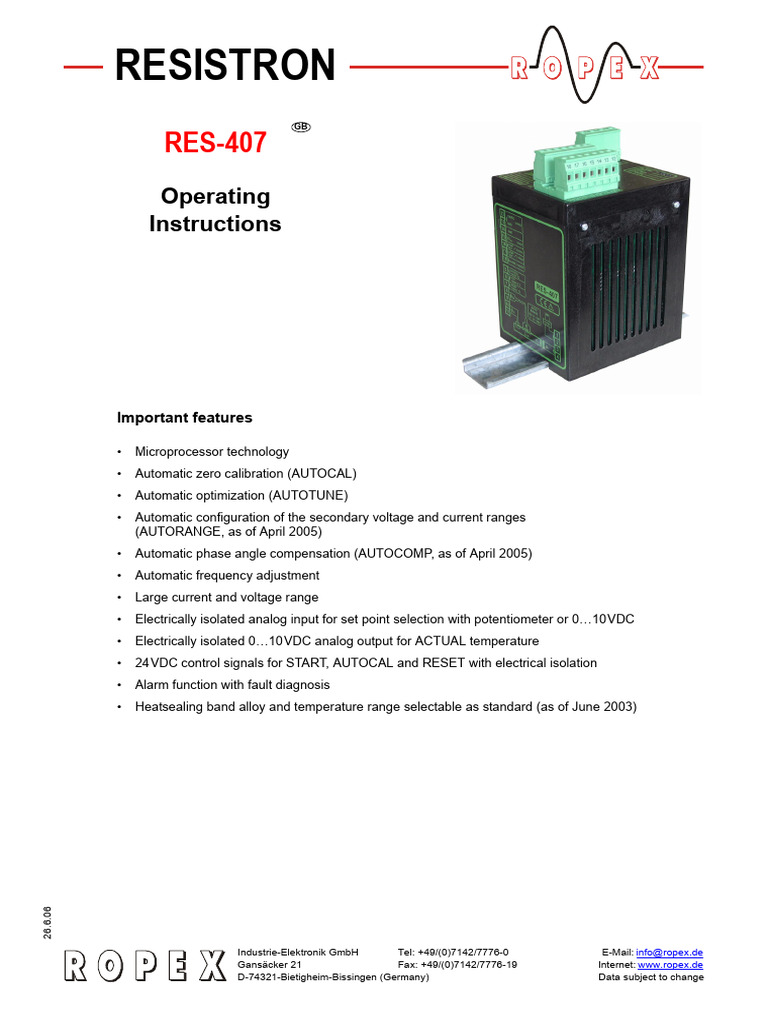 RES 407 Series (Ropexr) | PDF | Electromagnetic Compatibility | Transformer