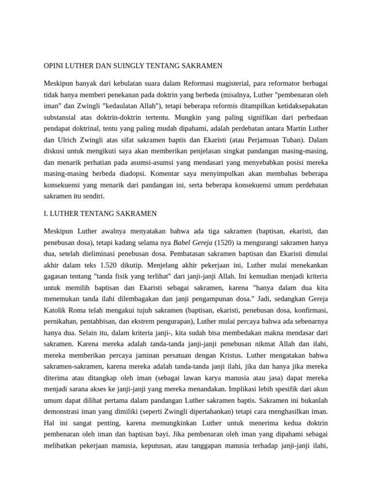 Perdebatan Sakramen: Luther vs Zwingli | PDF