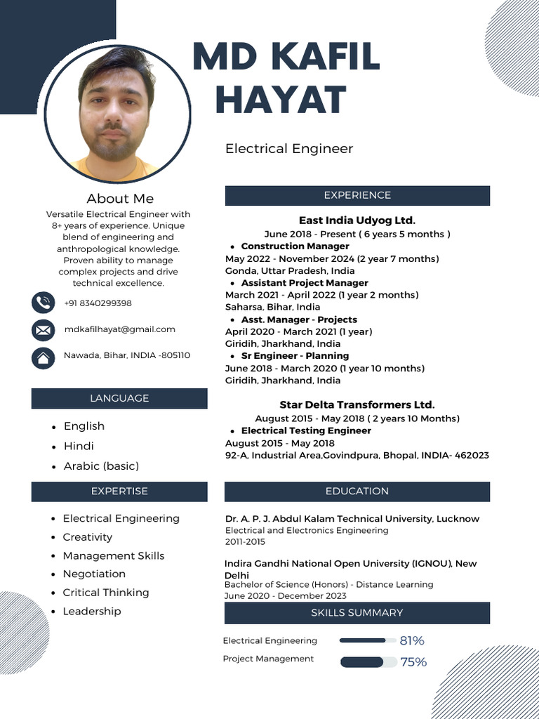 Experienced Electrical Engineer Profile | PDF | Physical Sciences ...
