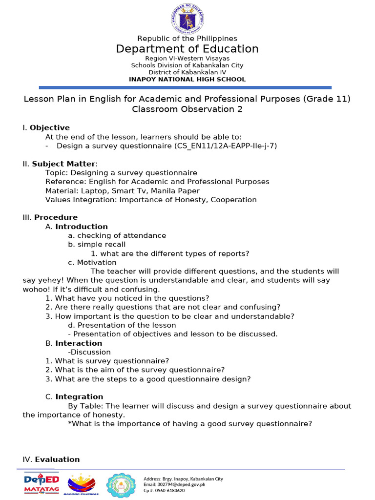 co2 eapp | PDF | Questionnaire | Lesson Plan