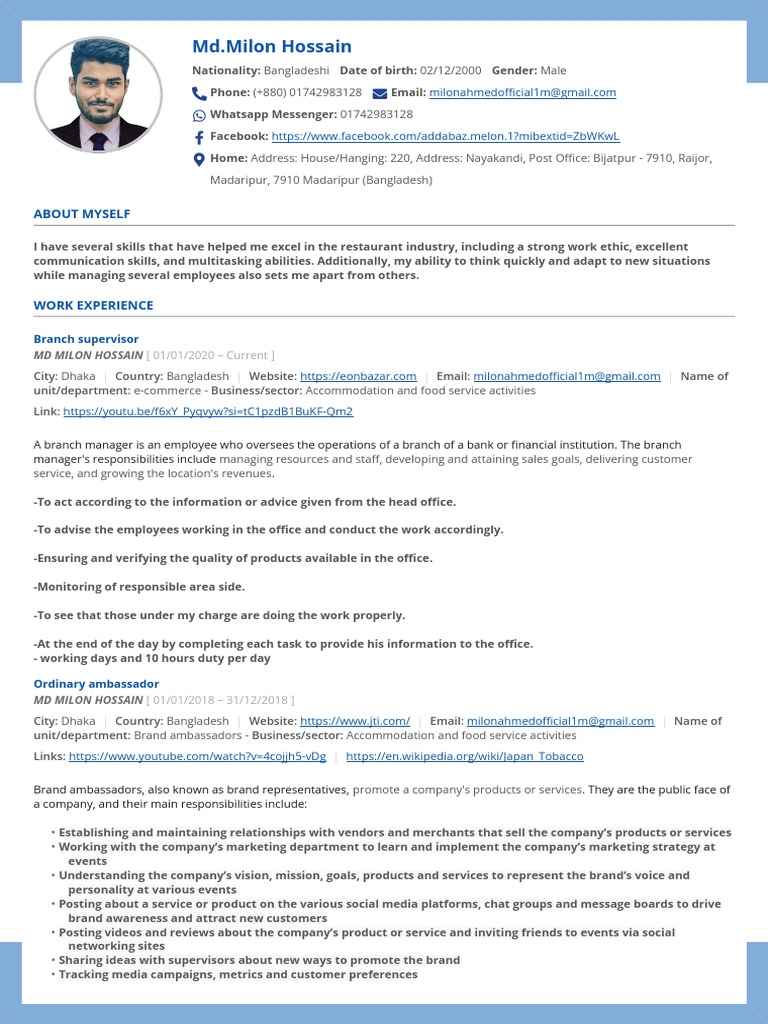 Md.Milon Hossain CV | PDF | Human Communication