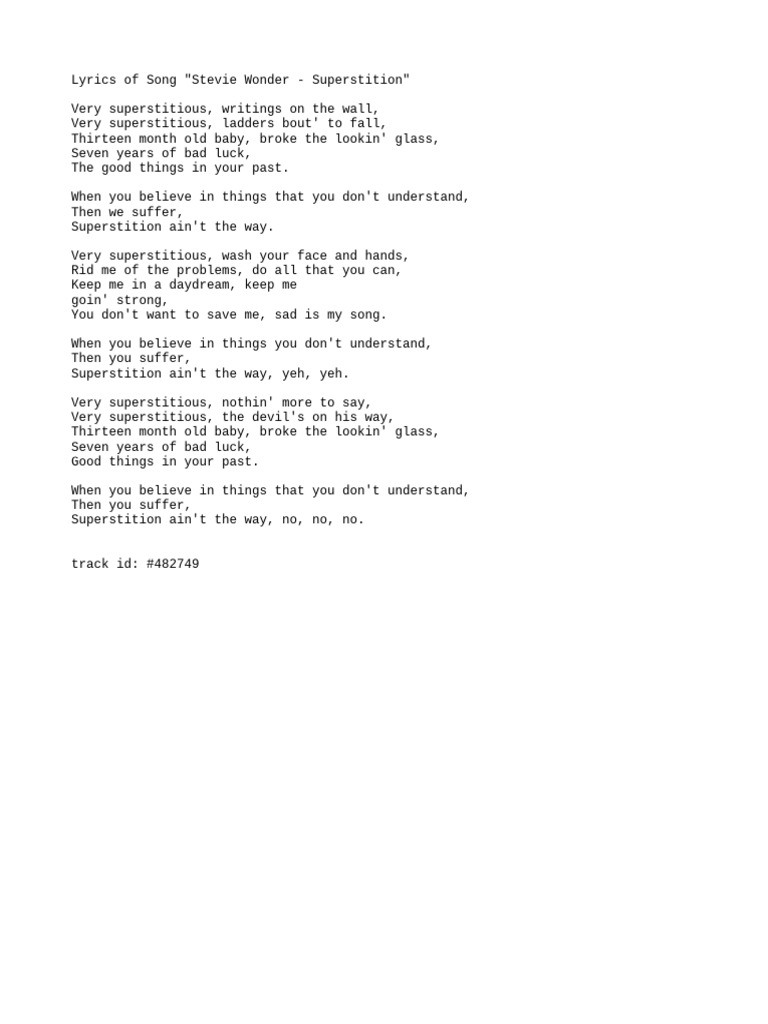 Superstition Lyrics Analysis | PDF