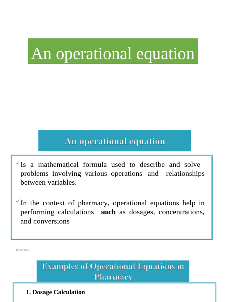 An Operational Equation | PDF | Dose (Biochemistry) | Chemistry